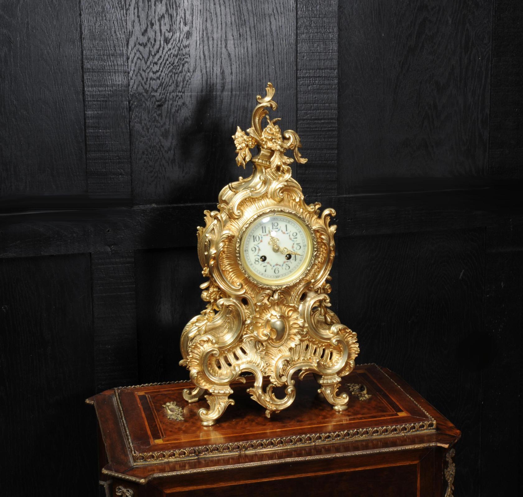 Large Antique French Gilt Bronze Rococo Clock at 1stDibs