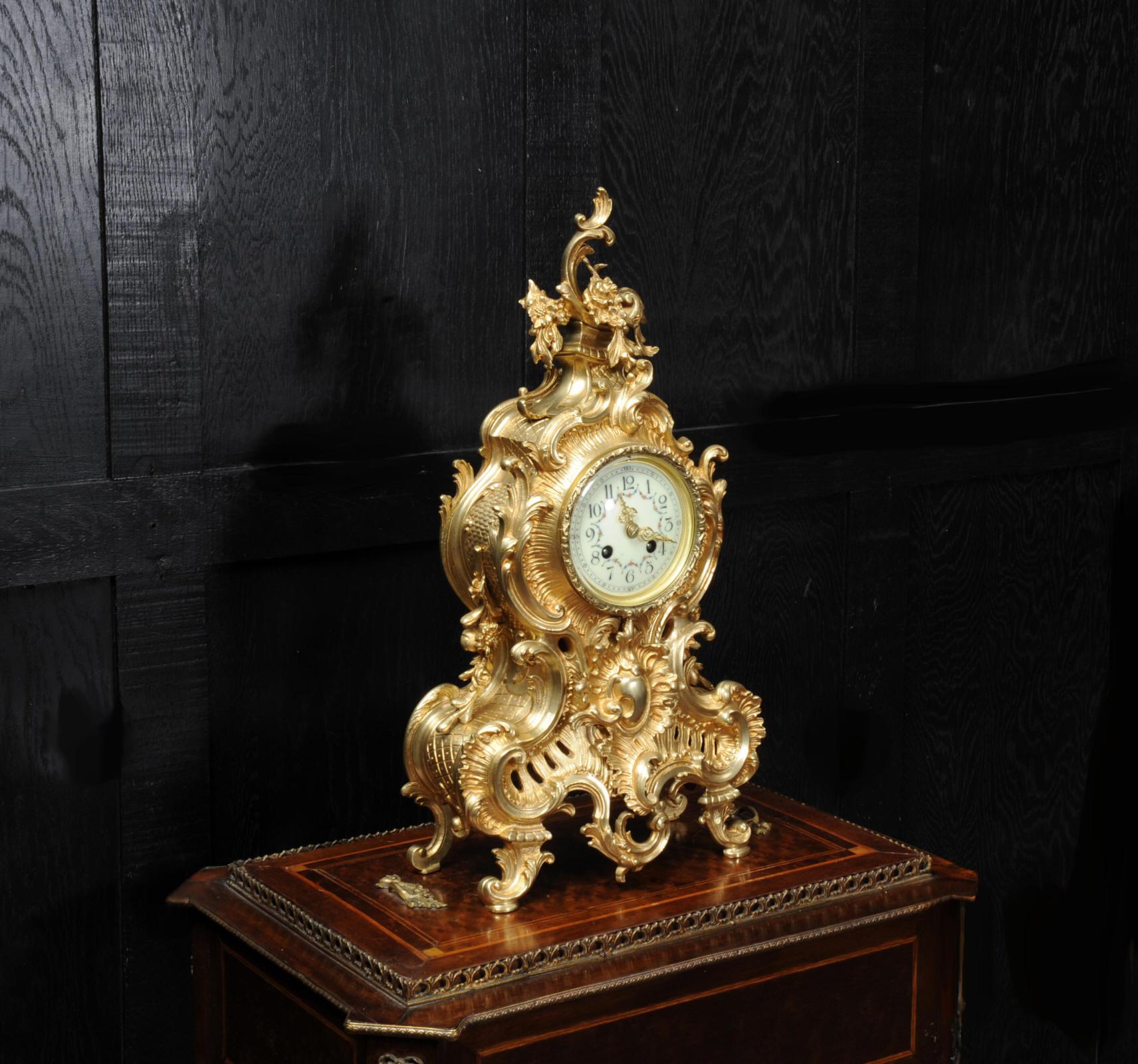 Large Antique French Gilt Bronze Rococo Clock at 1stDibs