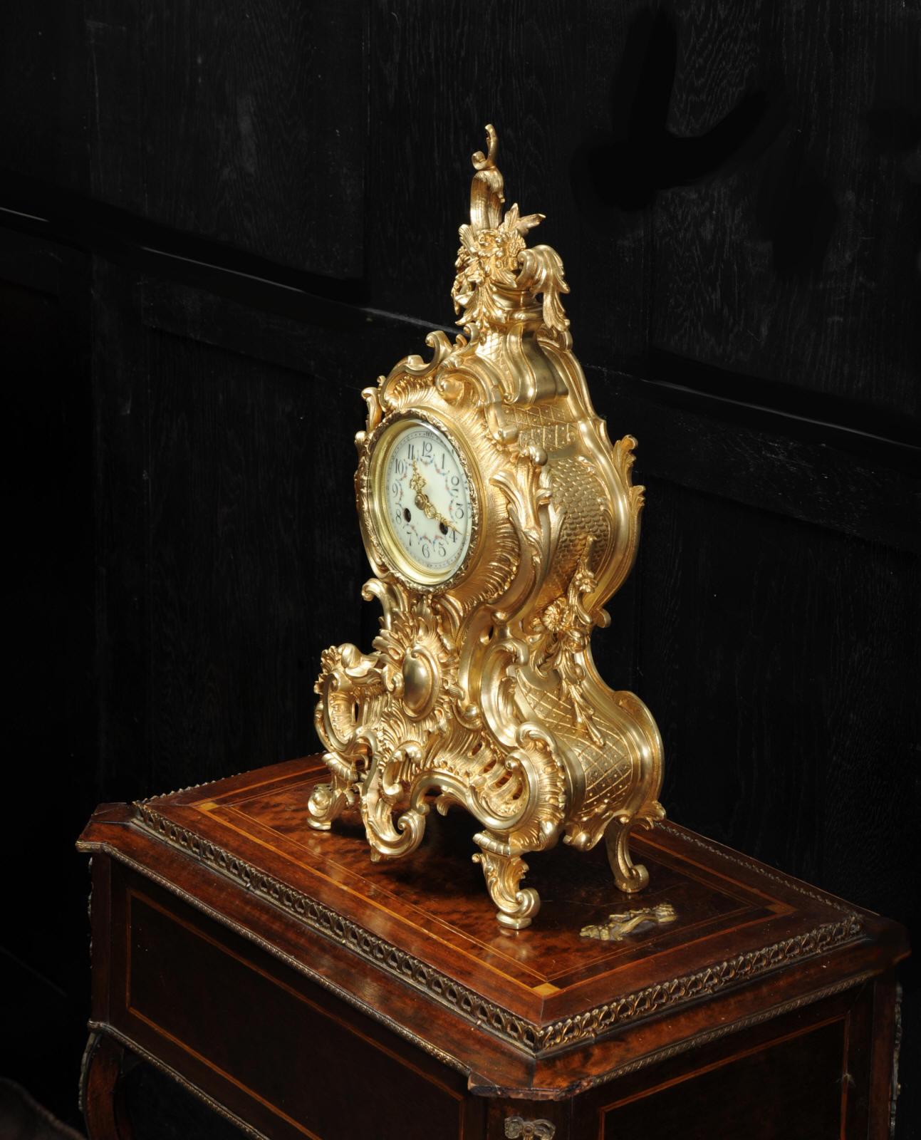 Large Antique French Gilt Bronze Rococo Clock at 1stDibs