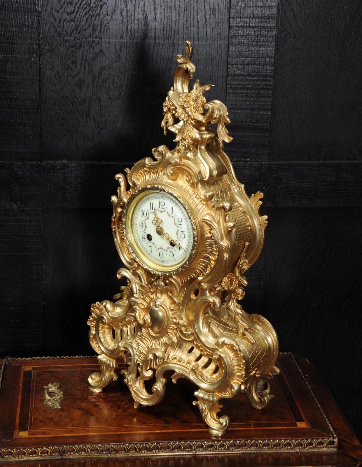 Large Antique French Gilt Bronze Rococo Clock at 1stDibs