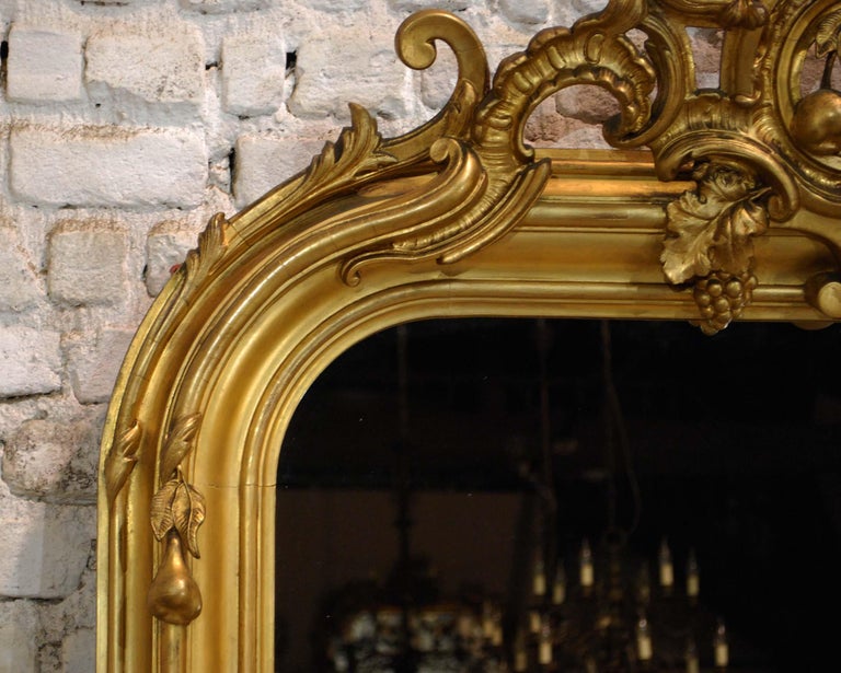 Large Antique French Gold Gilt Louis Philippe Mirror with Ornate Crest ...