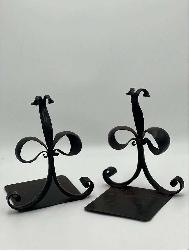 Large Antique French Hand Forged Iron Fleur-De-Lis Bookends For Sale at ...