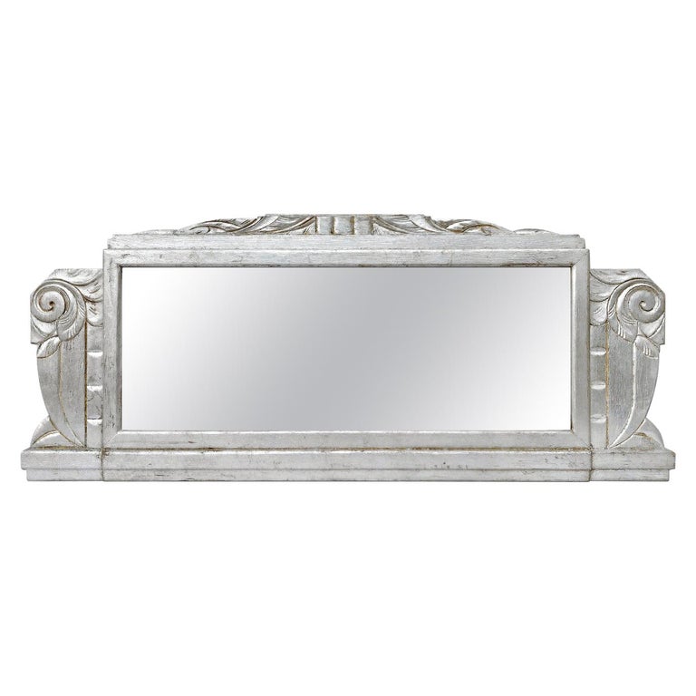 Large Antique French Mirror Silver Wood Art Deco Style, circa 1940 For ...