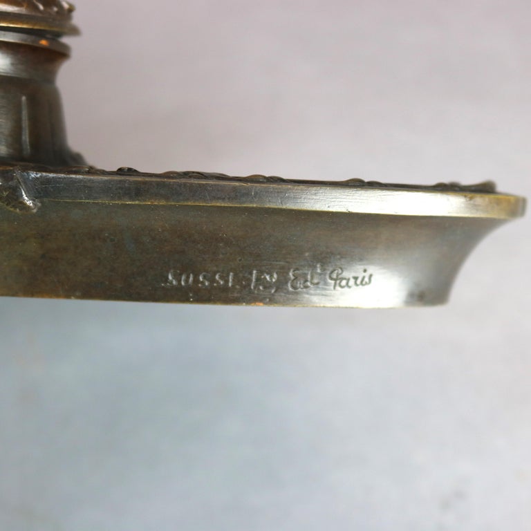 Large Antique French Oak Leaf Repousse Bronze Double Inkwell and Tray ...