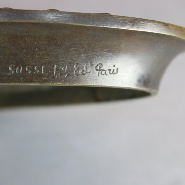 Large Antique French Oak Leaf Repousse Bronze Double Inkwell and Tray ...