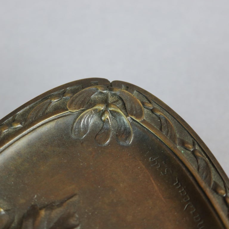 Large Antique French Oak Leaf Repousse Bronze Double Inkwell and Tray ...