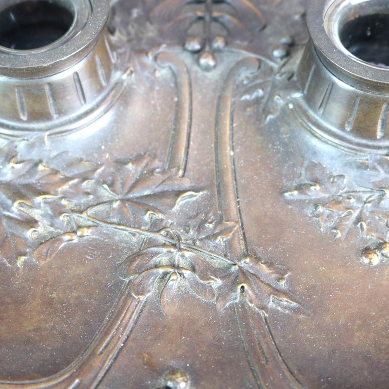 Large Antique French Oak Leaf Repousse Bronze Double Inkwell and Tray ...