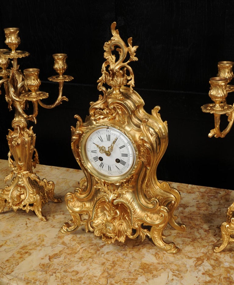 Large Antique French Ormolu Rococo Clock Set, Dolphins For Sale at 1stDibs