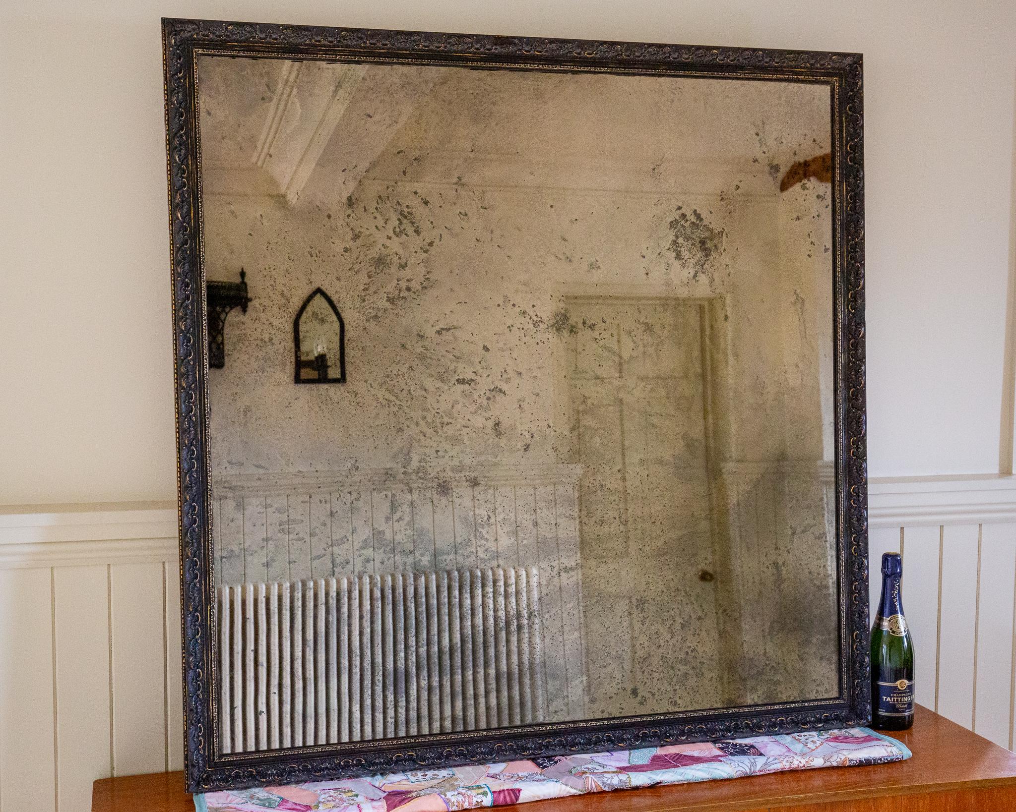 Large Antique French Statement Mirror Antiqued Foxed Glass Carved Wood ...