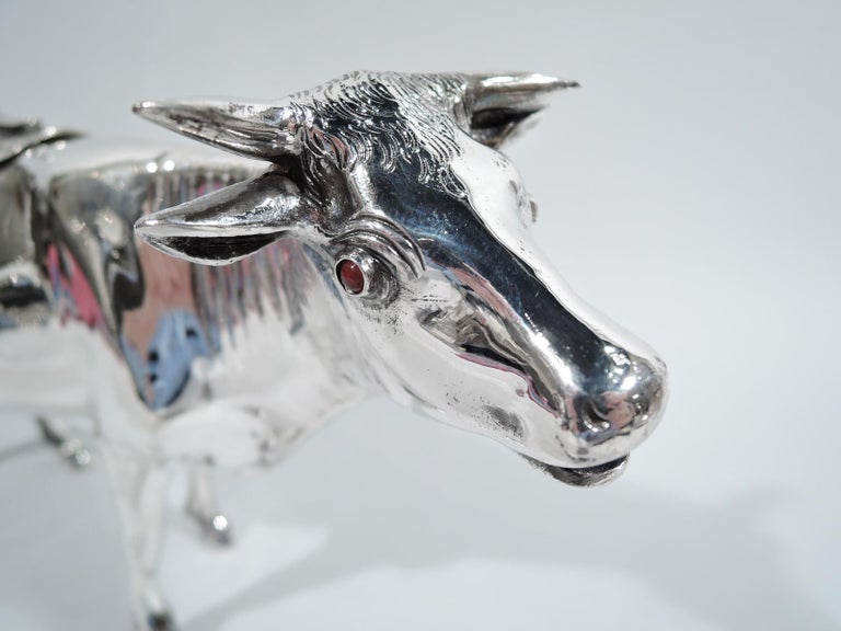 Large Antique German Silver Cow Creamer For Sale at 1stDibs