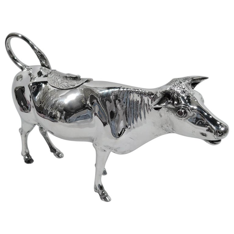 Large Antique German Silver Cow Creamer For Sale at 1stDibs