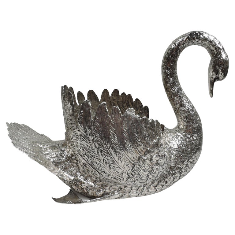 Large Antique German Silver Swan Centerpiece with Paddling Webbed Feet ...
