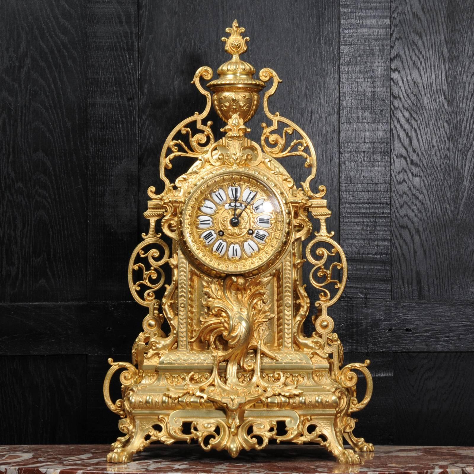 Large Antique Gilt Bronze Clock at 1stDibs
