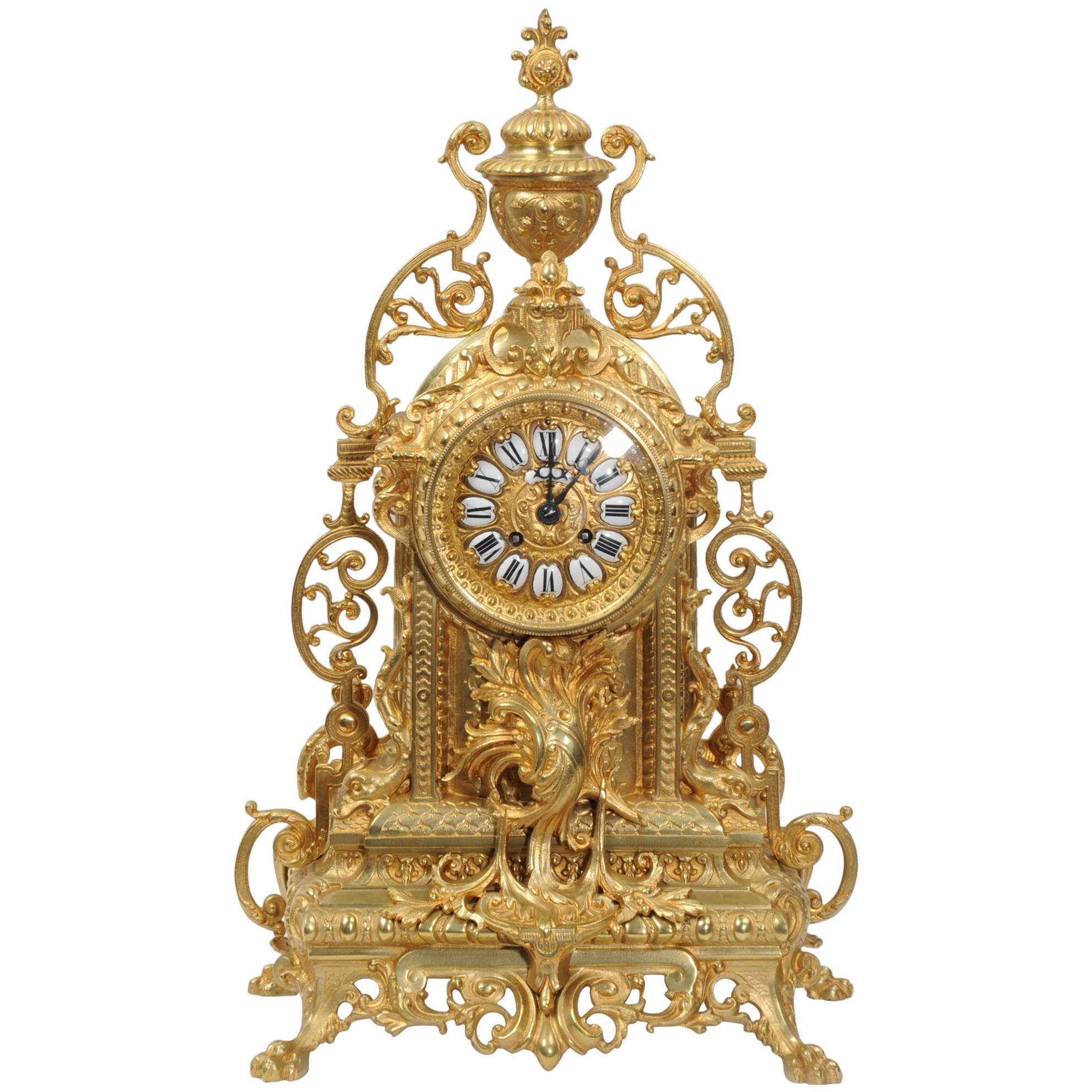 Large Antique Gilt Bronze Clock at 1stDibs