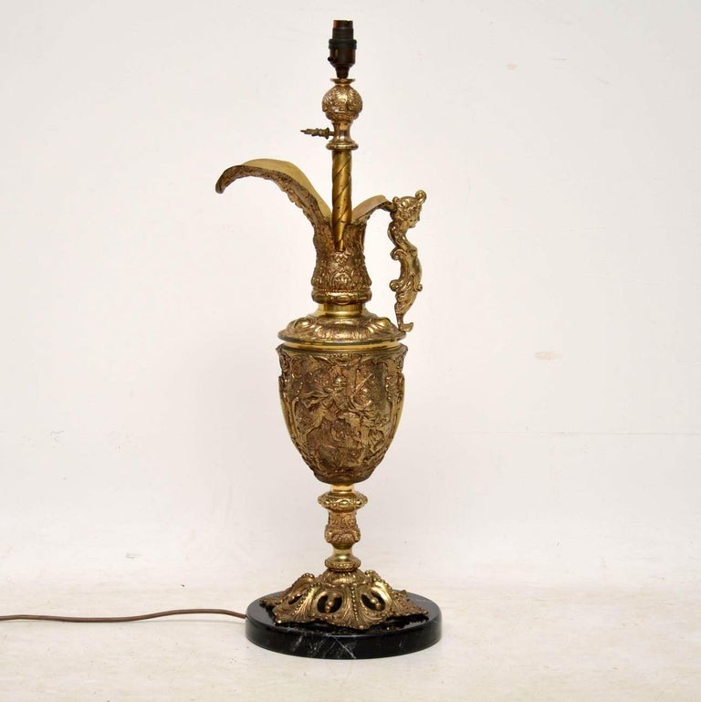 Large Antique Gilt Metal Flagon Lamp For Sale at 1stDibs