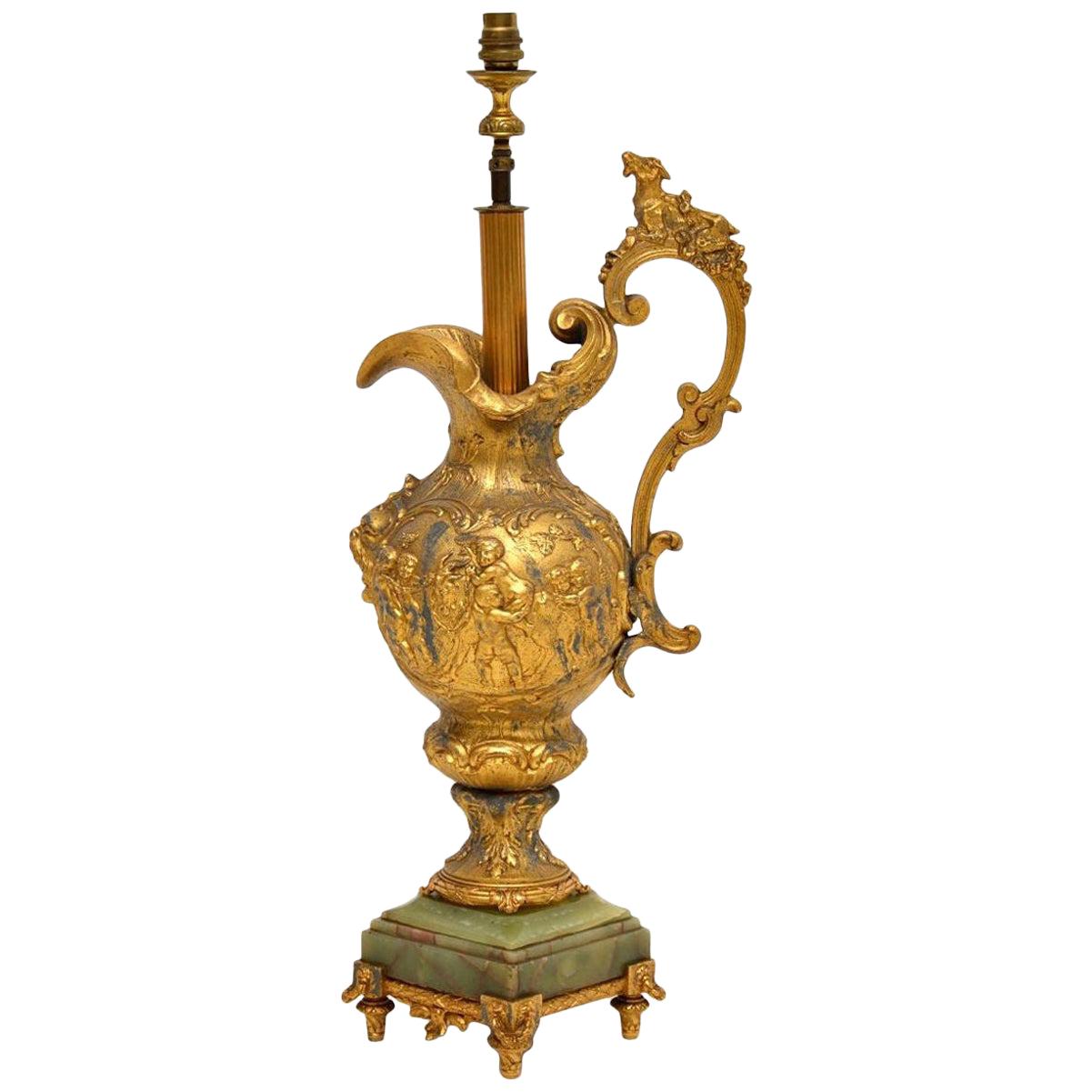 Large Antique Gilt Metal Flagon Lamp For Sale at 1stDibs