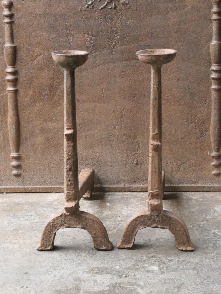 Large Antique Gothic Andirons or Firedogs, 17th Century For Sale at 1stDibs