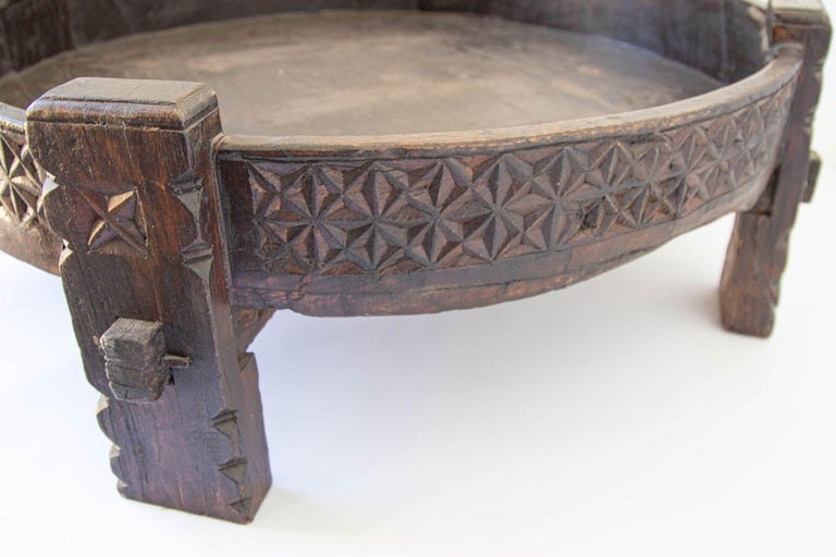 Large Antique Grinder Tribal Teak Hand Carved Wood Chakki Table India ...