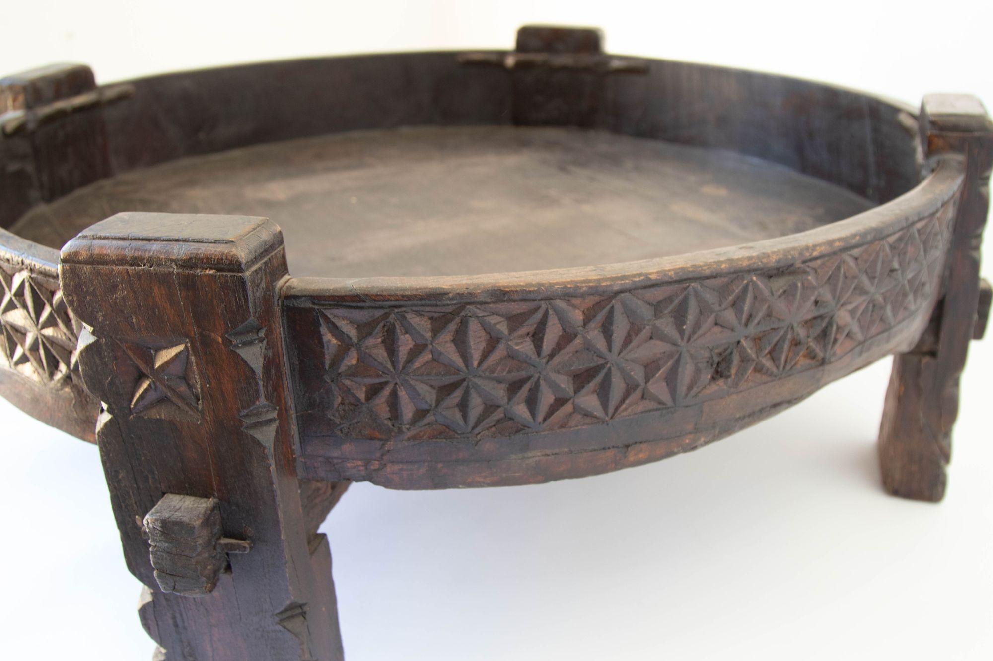Large Antique Grinder Tribal Teak Hand Carved Wood Chakki Table India ...