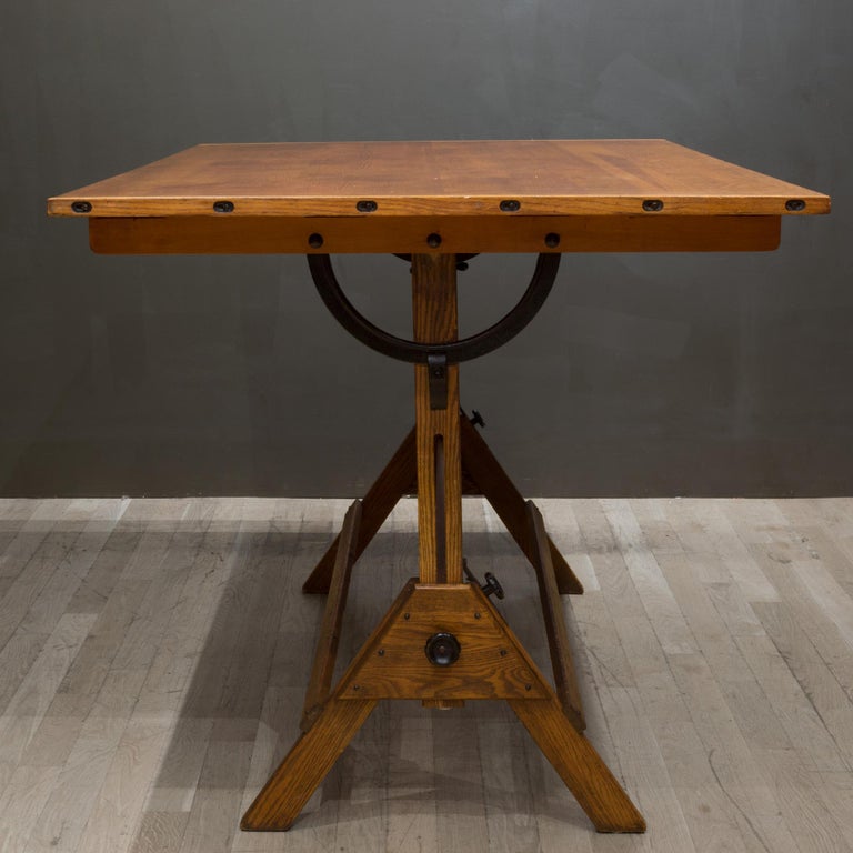 Large Antique Hamilton Wood and Cast Iron Drafting Table, C.1930 at 1stDibs