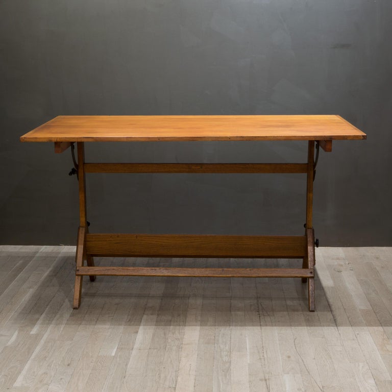 Large Antique Hamilton Wood and Cast Iron Drafting Table, C.1930 at 1stDibs