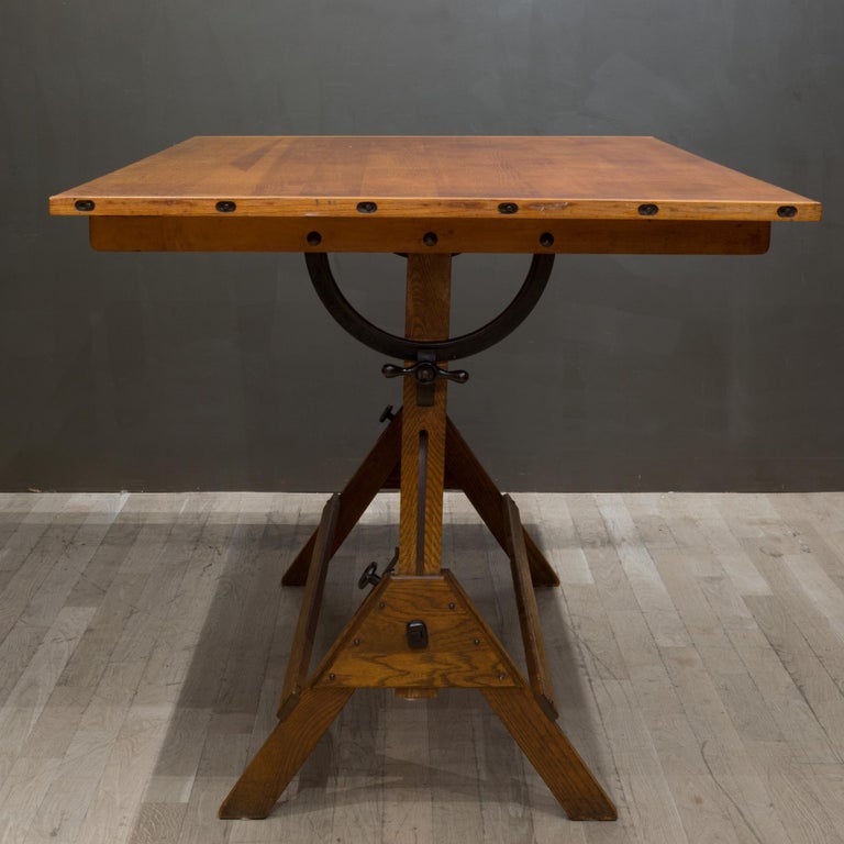Large Antique Hamilton Wood and Cast Iron Drafting Table, C.1930 at 1stDibs
