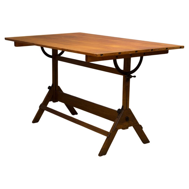 Large Antique Hamilton Wood and Cast Iron Drafting Table, C.1930 at 1stDibs