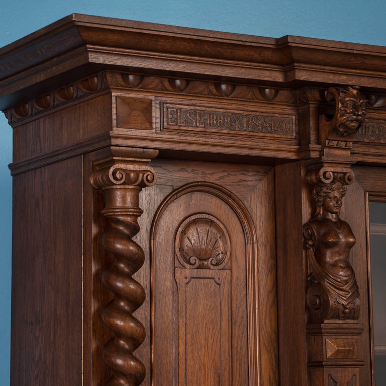 Large Antique Hand-Carved Oak Bookcase at 1stDibs