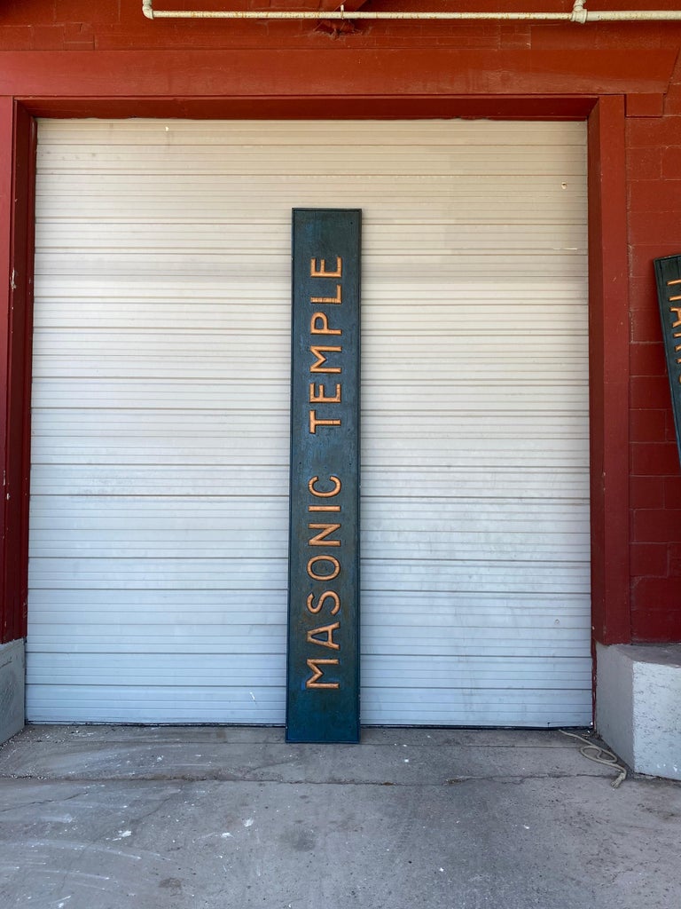 Large Antique Handcrafted Folk Art Sign ..MASONIC TEMPLE, Raised ...