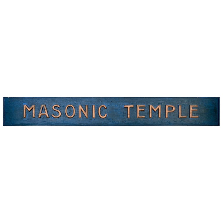 Large Antique Handcrafted Folk Art Sign ..MASONIC TEMPLE, Raised ...