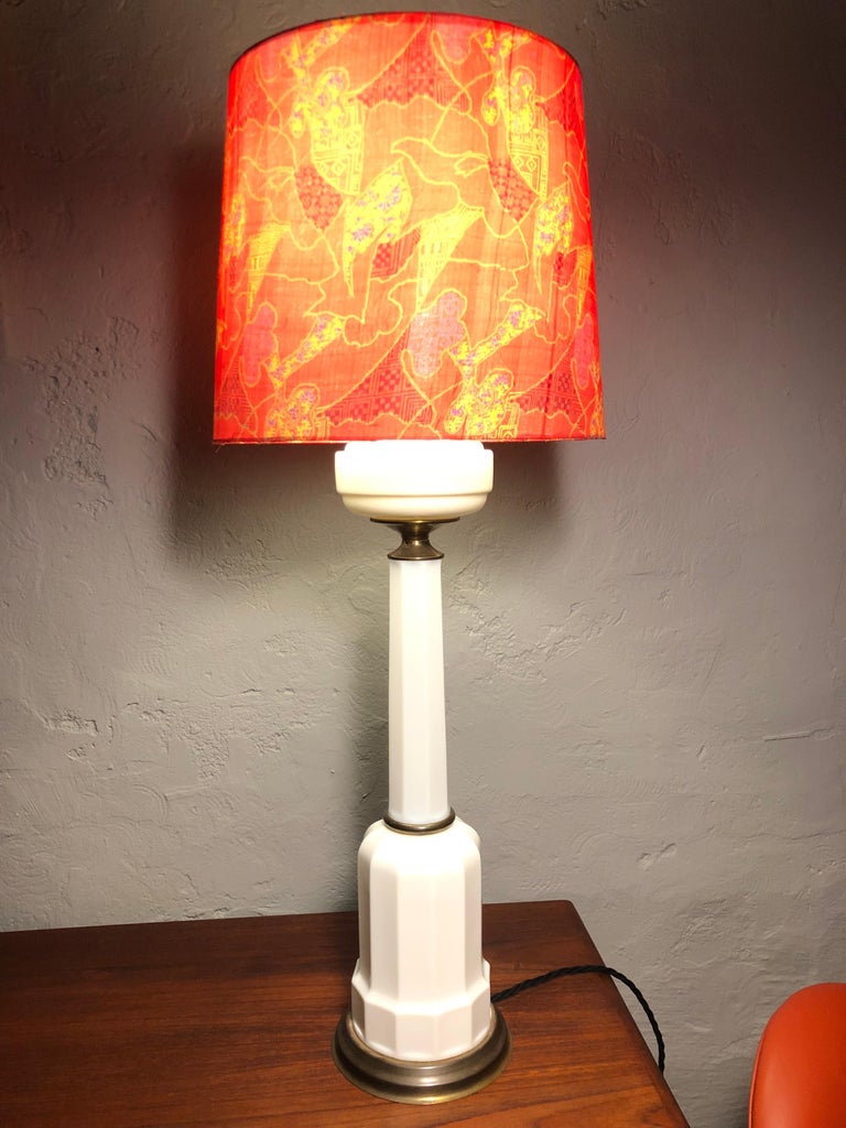 Large Antique Heiberg Opaline Glass Electrified Oil Table Lamp For Sale ...