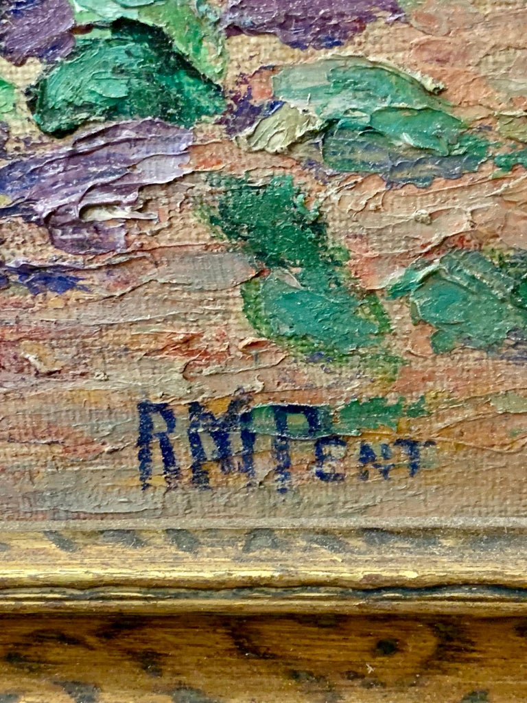 Large Antique Impressionist Floral Still Life Oil Painting Signed R.M ...