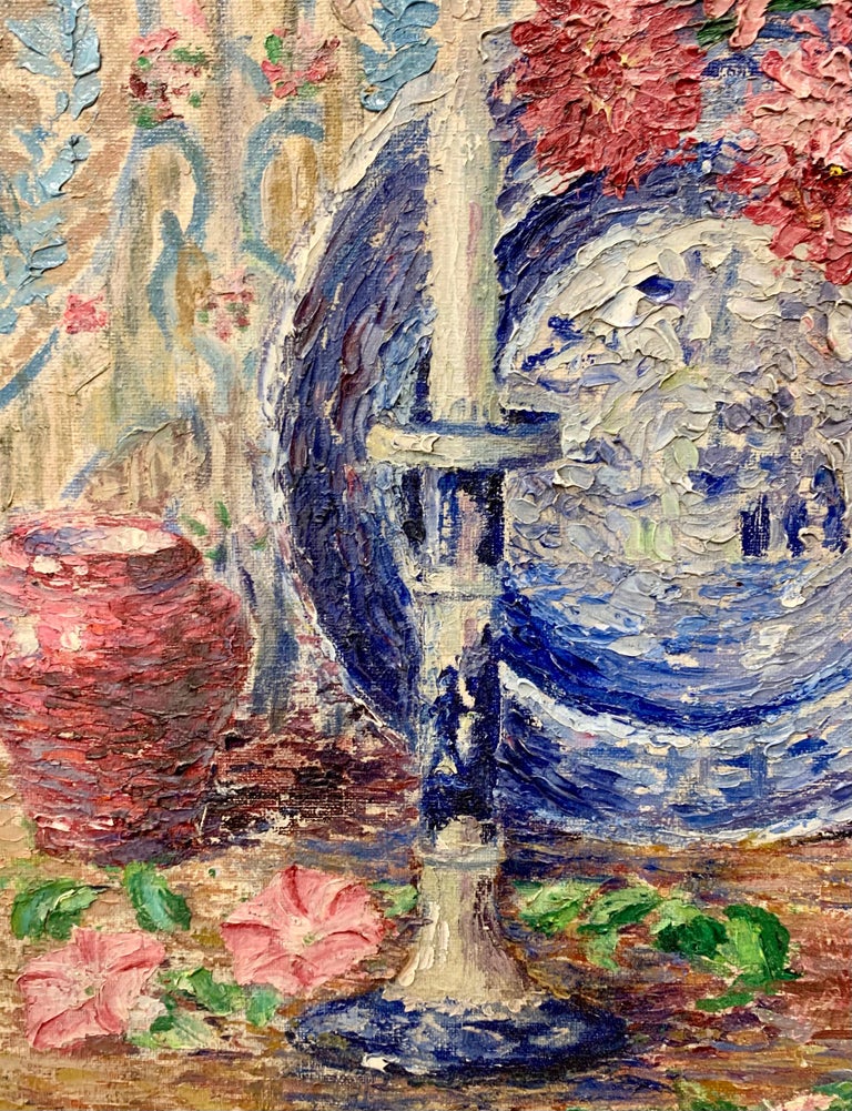 Large Antique Impressionist Floral Still Life Oil Painting Signed R.M ...