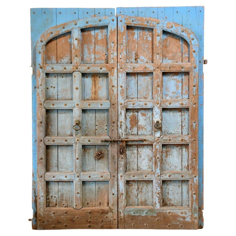 Large Antique India Iron Mounted Teakwood Architectural Castle Gate ...