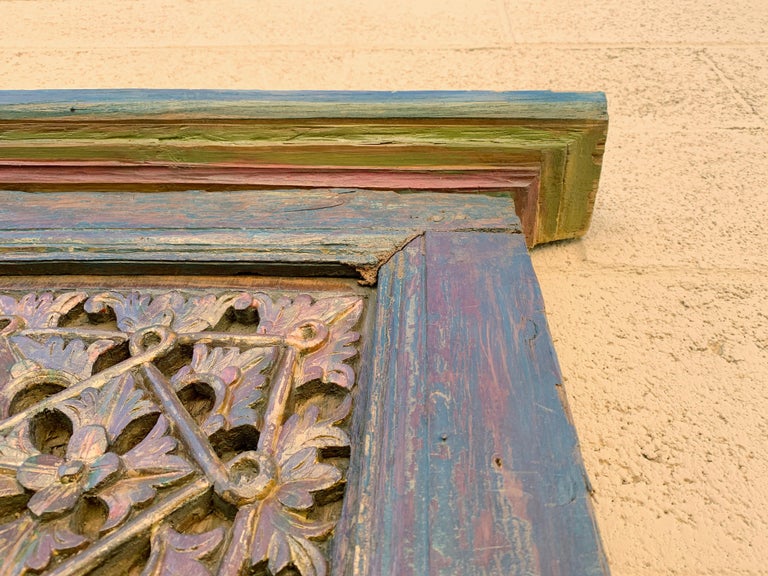 Large Antique Indian Carved Window Frame Mirror For Sale at 1stDibs