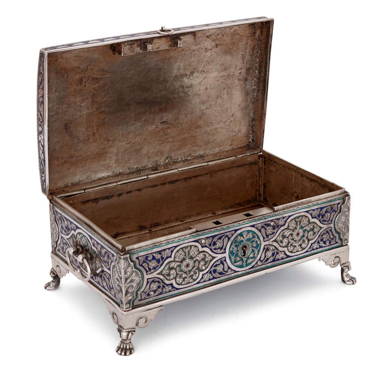 Large Antique Islamic Silver and Enamel Casket at 1stDibs