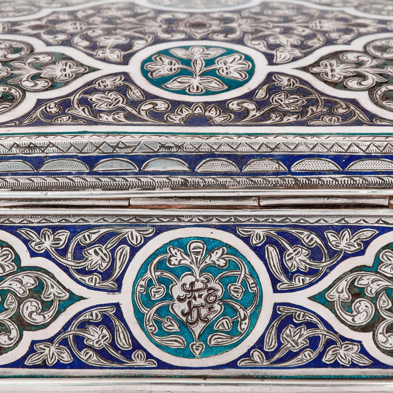 Large Antique Islamic Silver and Enamel Casket at 1stDibs
