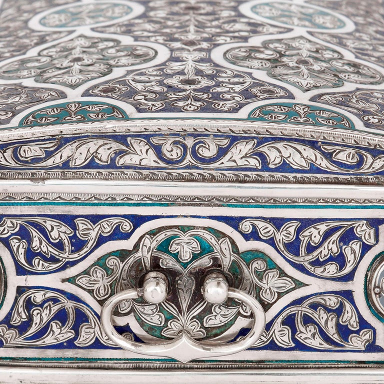 Large Antique Islamic Silver and Enamel Casket at 1stDibs