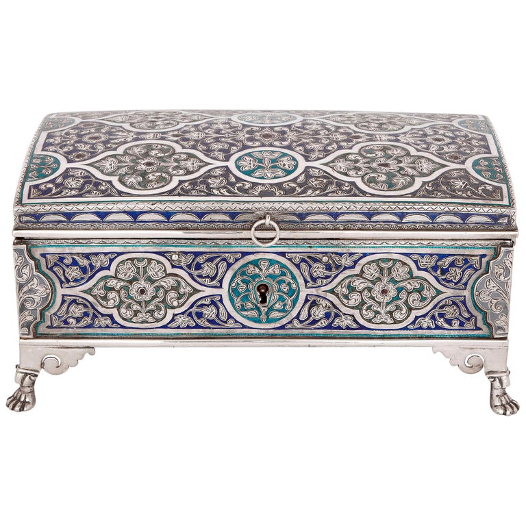 Large Antique Islamic Silver and Enamel Casket at 1stDibs | islamic casket