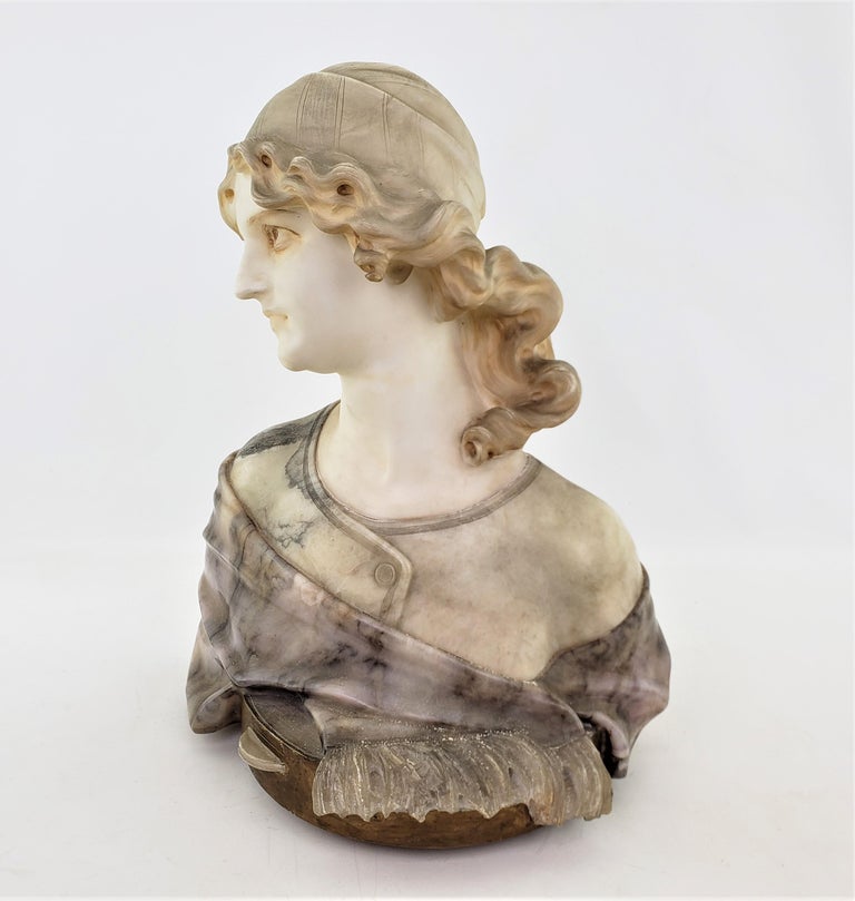 Large Antique Italian Artist Signed Hand Carved Marble Bust Of A Female