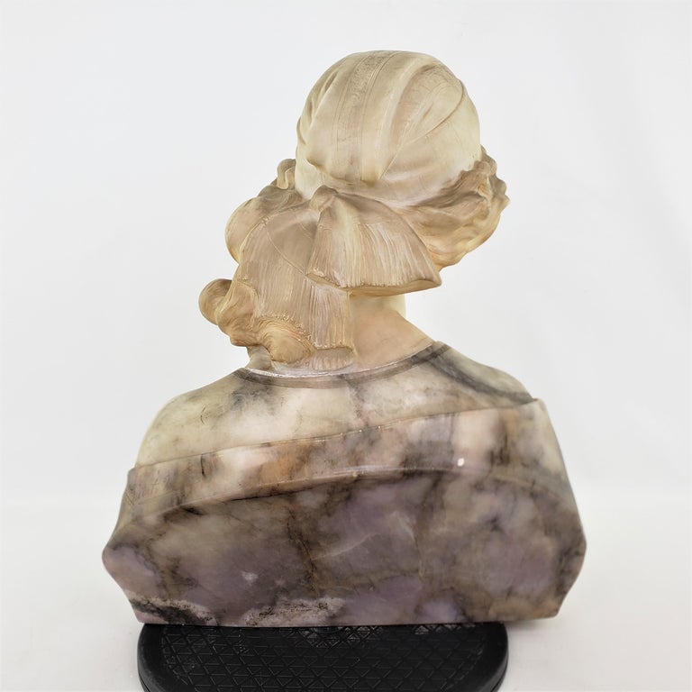 Large Antique Italian Artist Signed Hand Carved Marble Bust Of A Female