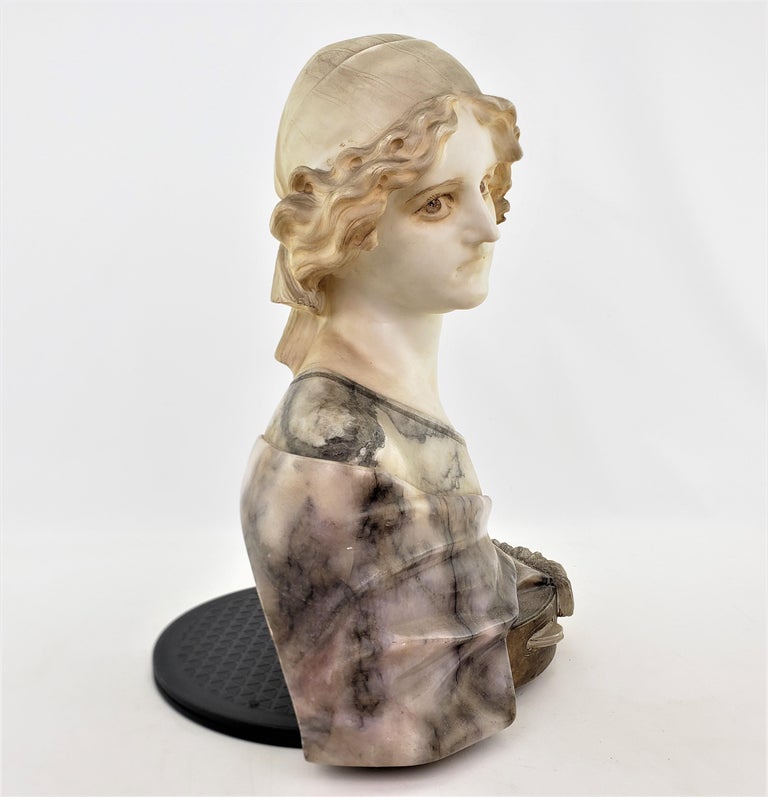 Large Antique Italian Artist Signed Hand Carved Marble Bust Of A Female