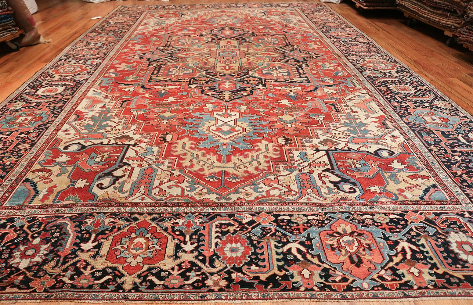 Large Antique Jewel Tone Color Persian Serapi Rug. Size: 12 ft x 17 ft ...