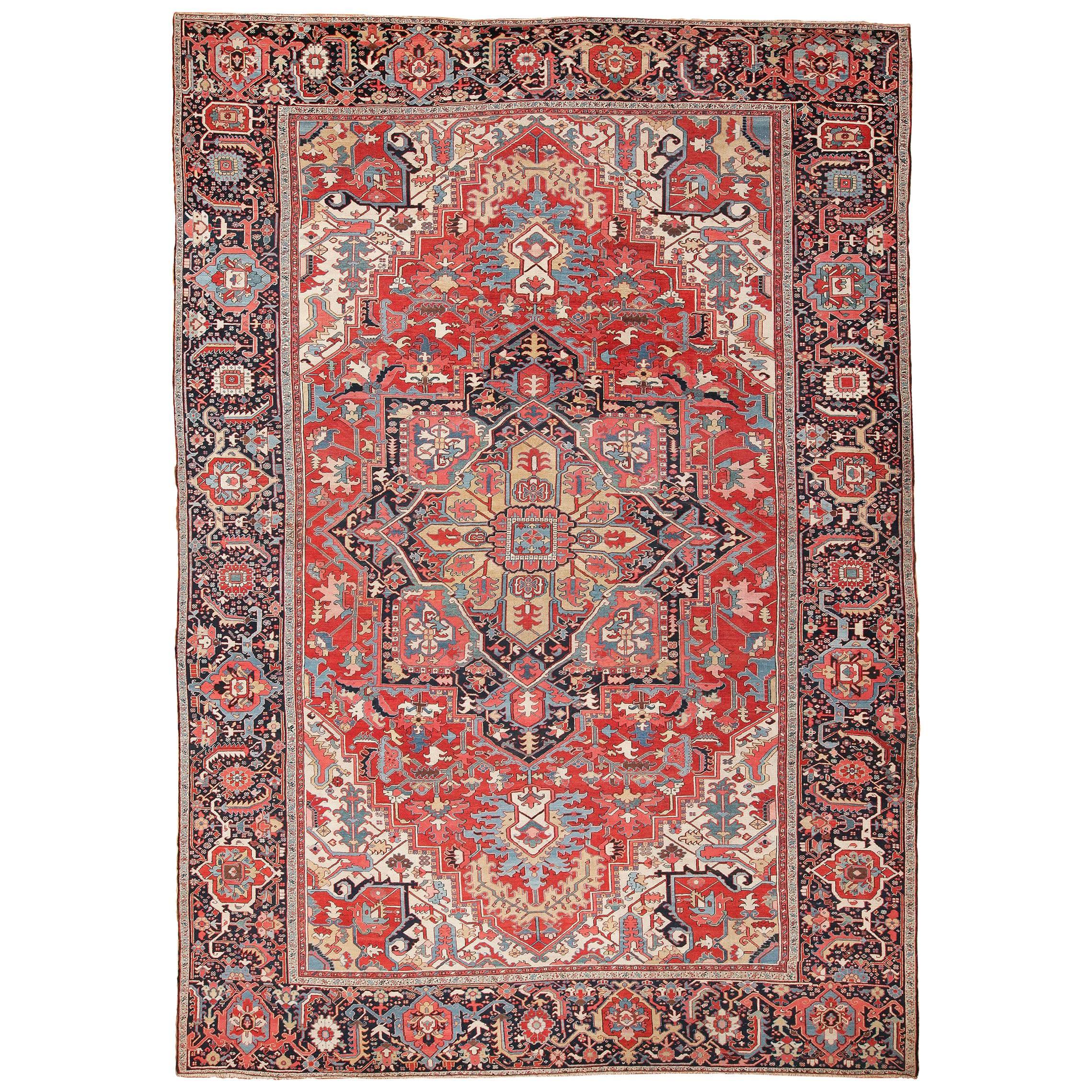 Large Antique Jewel Tone Color Persian Serapi Rug. Size: 12 ft x 17 ft ...