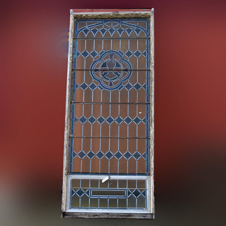 Large Leaded Stained Glass Alpha and Omega Architectural Window, circa ...