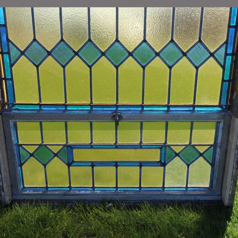 Large Leaded Stained Glass Alpha and Omega Architectural Window, circa ...