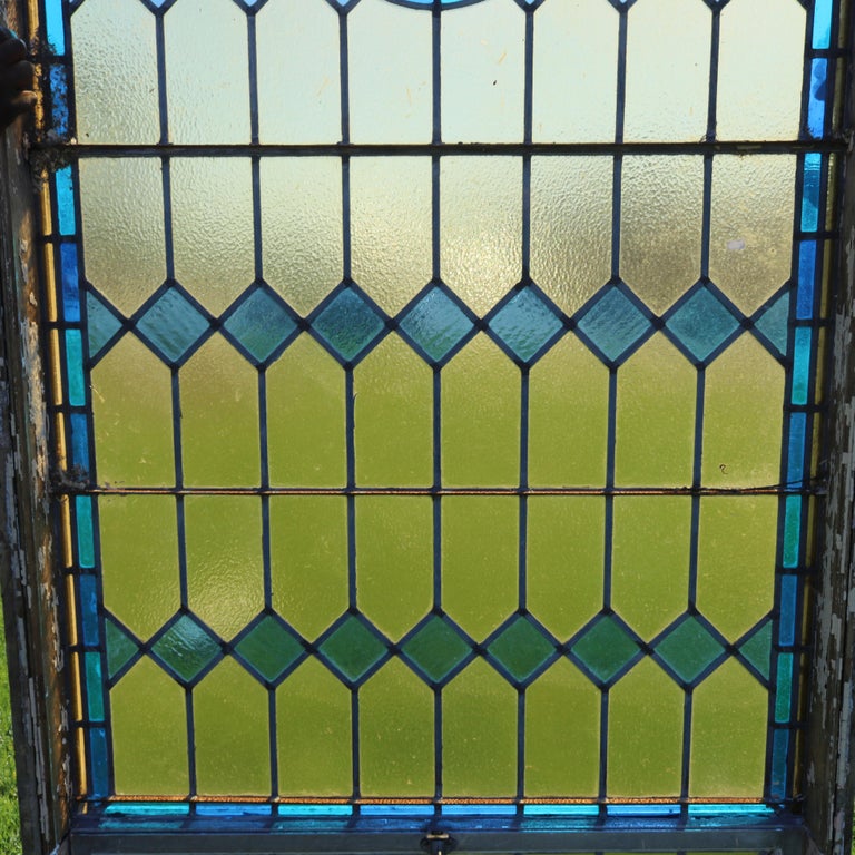 Large Leaded Stained Glass Alpha and Omega Architectural Window, circa ...