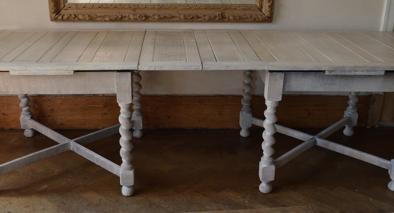 Large Antique Limed Oak Dining / Refectory Table in Carolean Style ( 12 ...