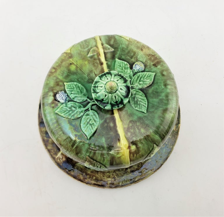 Large Antique Majolica Covered Cheese Server or Dome with Leaf and ...