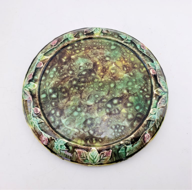 Large Antique Majolica Covered Cheese Server or Dome with Leaf and ...